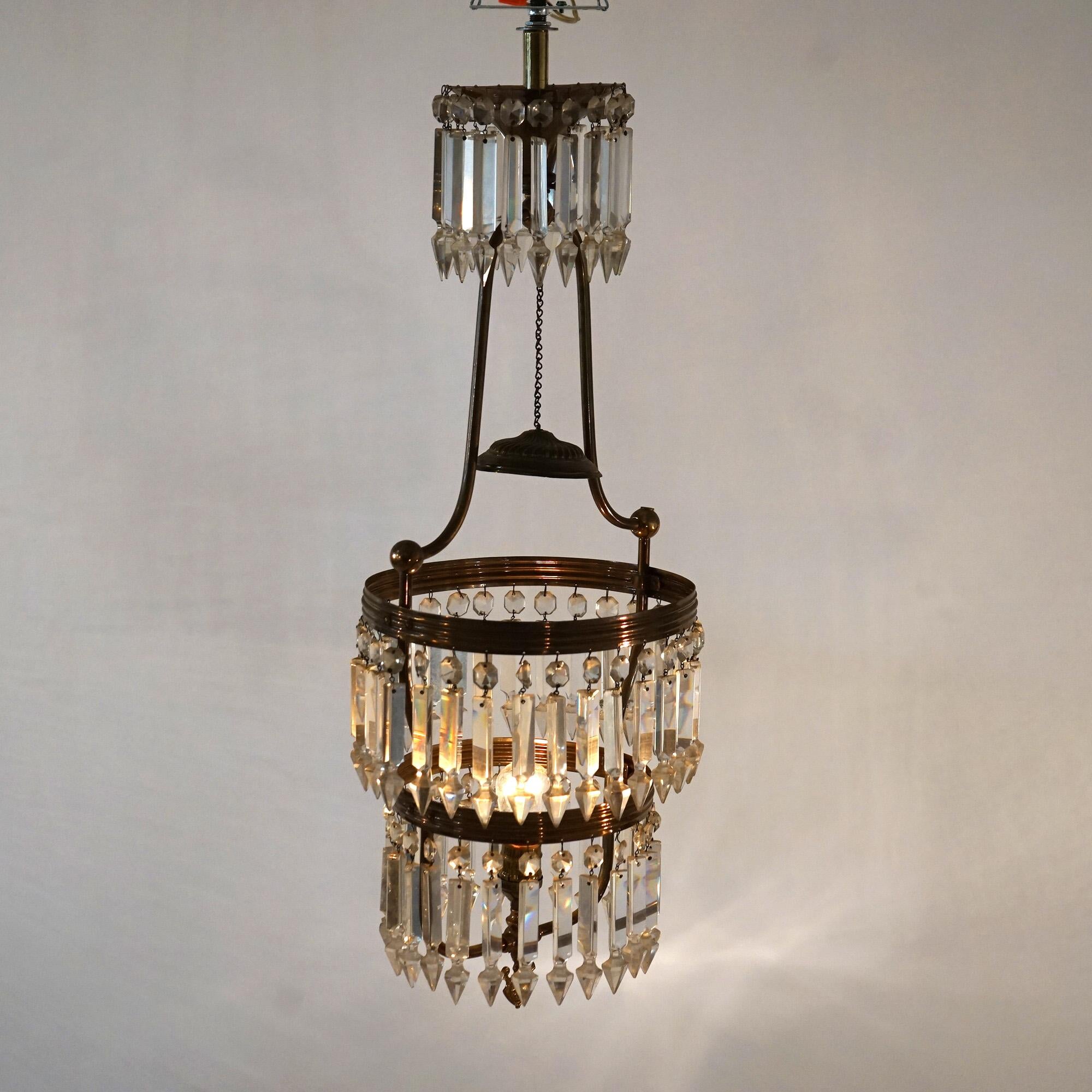 Antique Gilt Brass, Metal and Glass Hanging Gas Hall Fixture ...