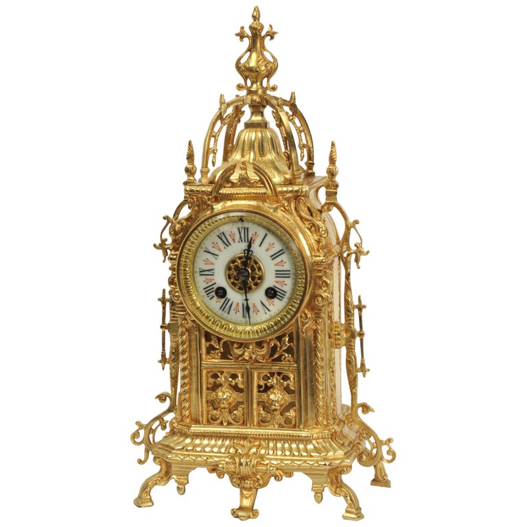 Antique Gilt Bronze Gothic Clock at 1stDibs