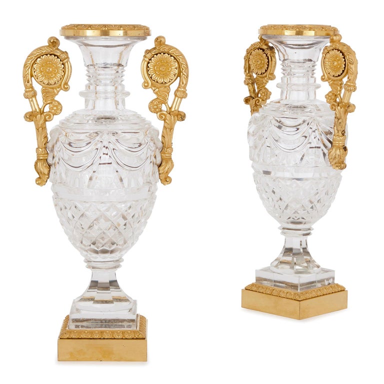 Antique Gilt Bronze Mounted Cut Glass Clock Set For Sale at 1stDibs