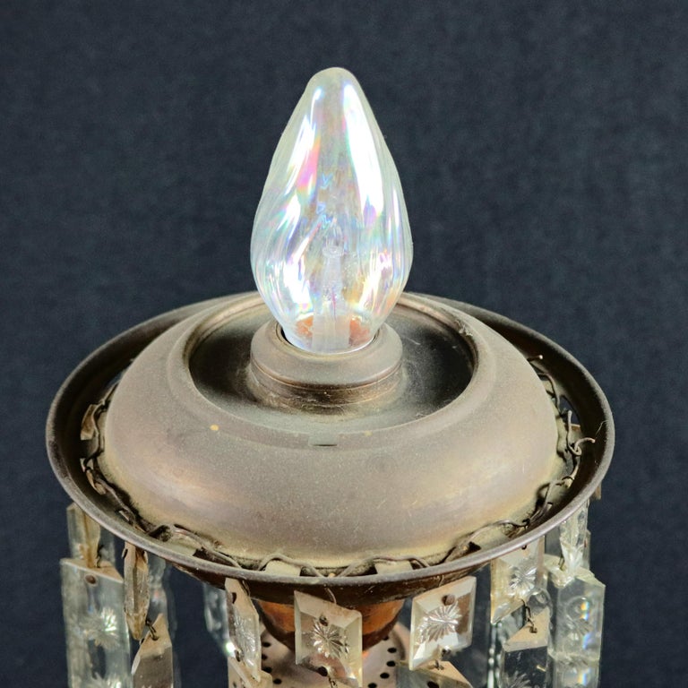 Antique Gilt Metal and Crystal Electrified Solar Lamp with Etched Glass ...