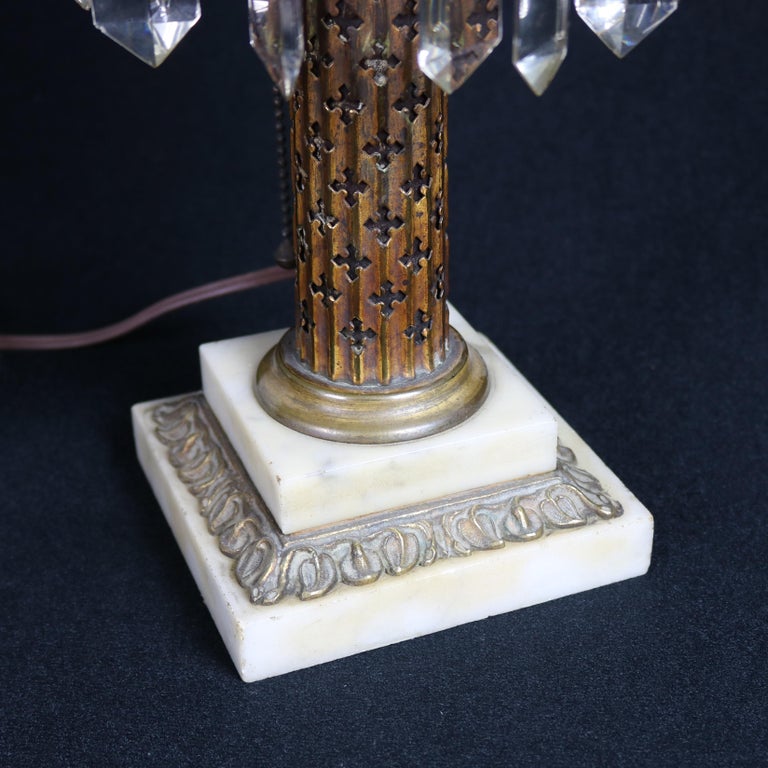 Antique Gilt Metal and Crystal Electrified Solar Lamp with Etched Glass ...