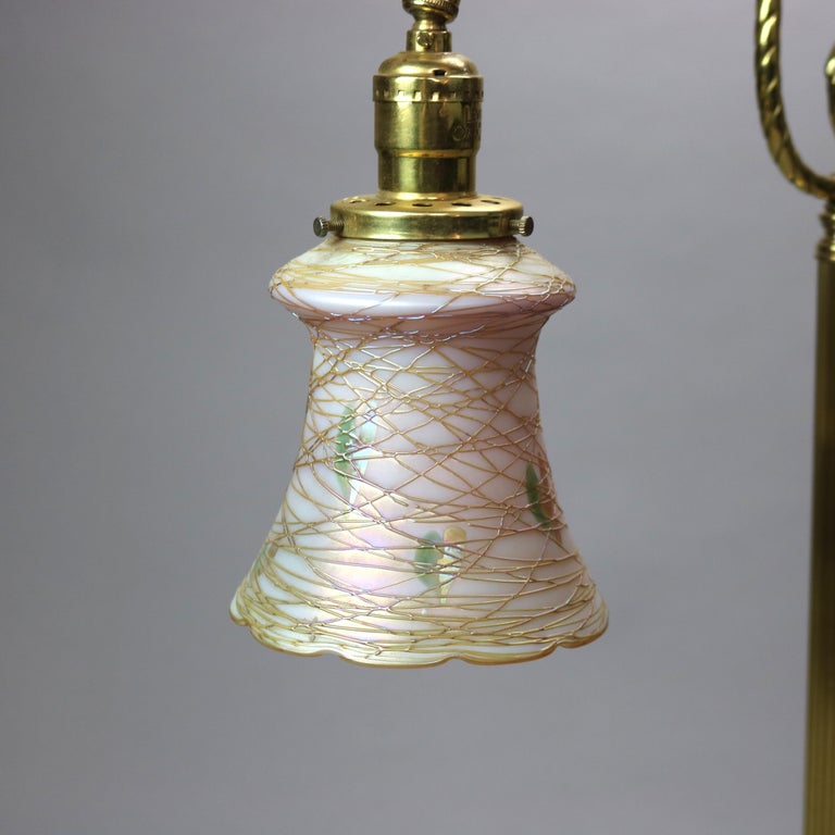 Antique Gilt Metal Desk Lamp and Quezal Art Glass Shade Circa 1930 at ...