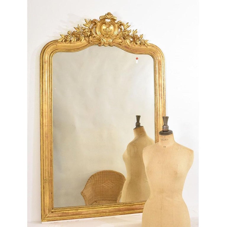 Antique Gilt Mirror, Rectangular Wall Mirror, Gold Leaf Frame, XIX ...