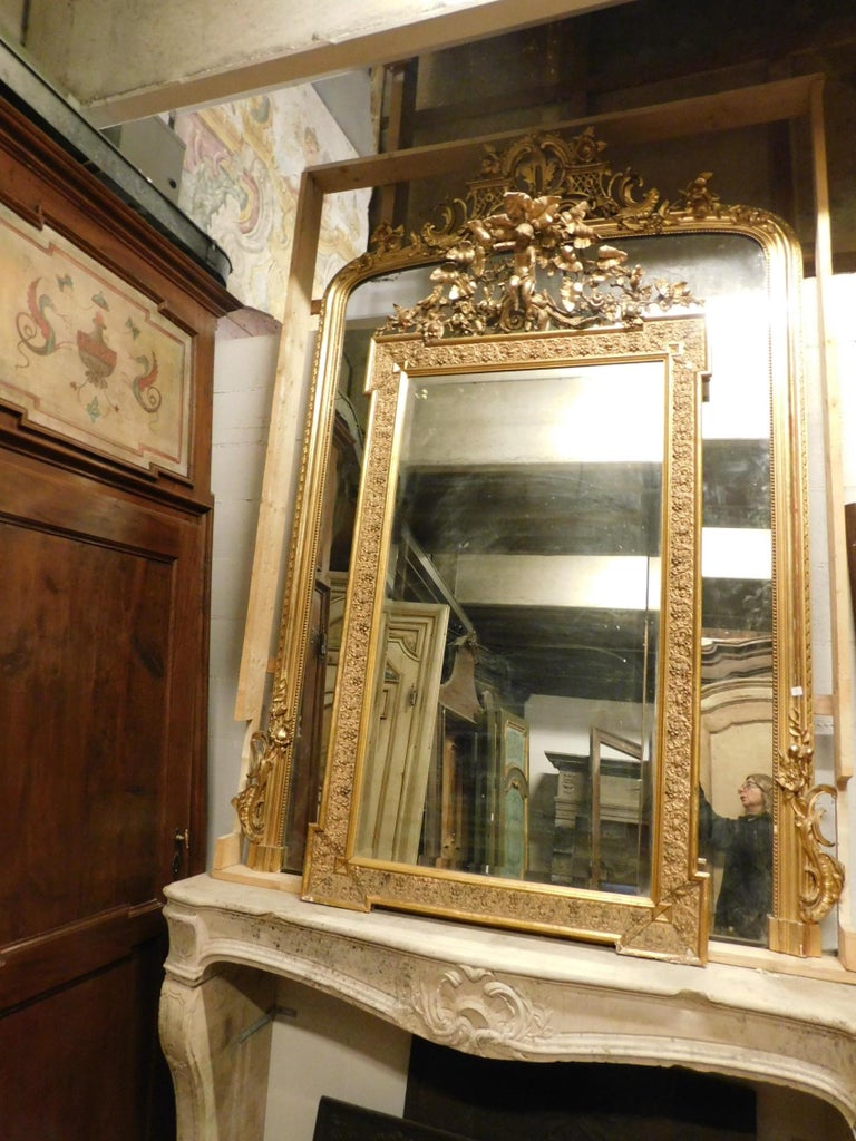 Antique Giltwood Mirror with Carved Molding, Italy, 1800 at 1stDibs