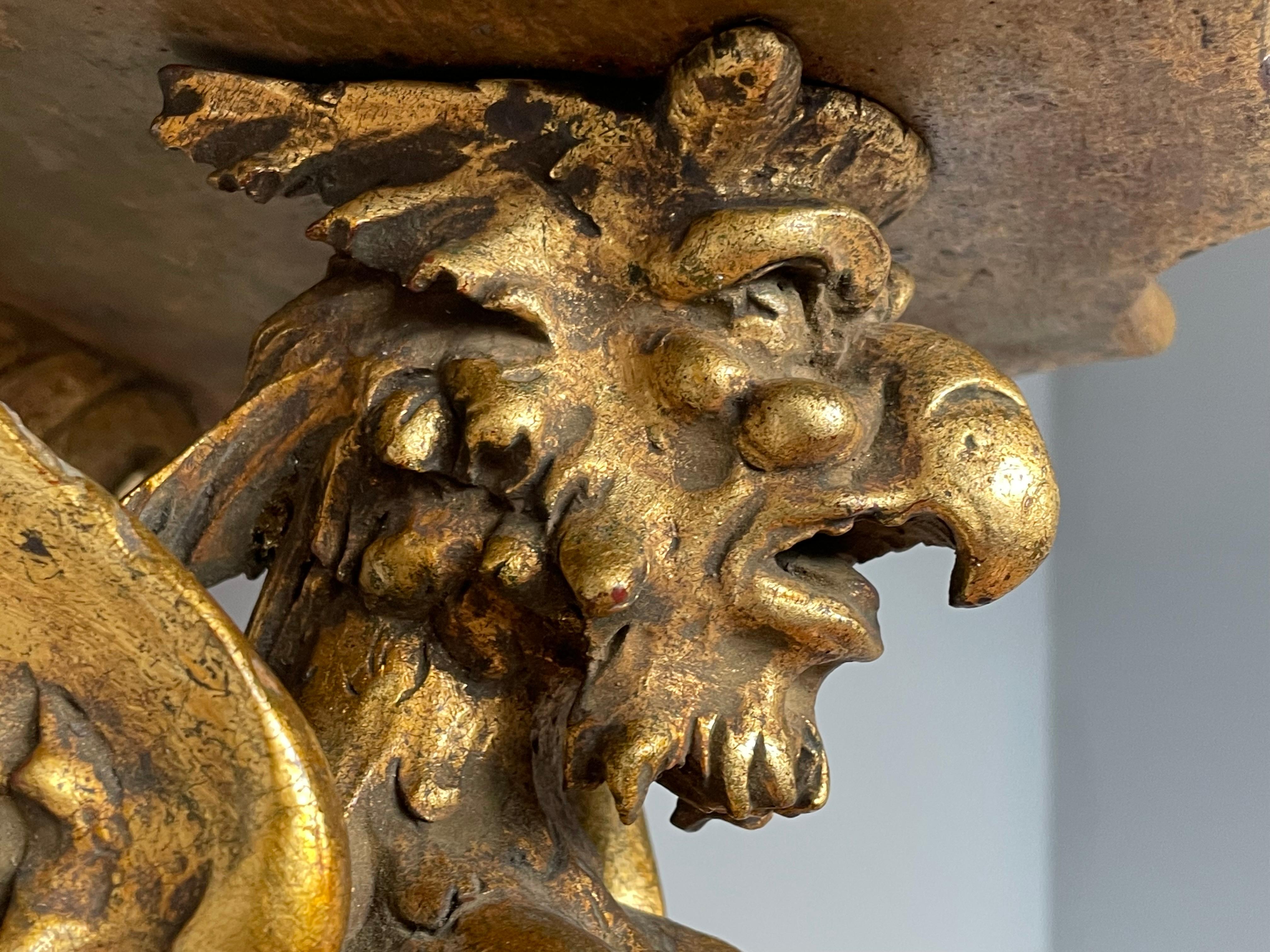 Antique Gilt Wooden Gothic Art Hand Carved Gargoyle Wall Bracket Shelf ...