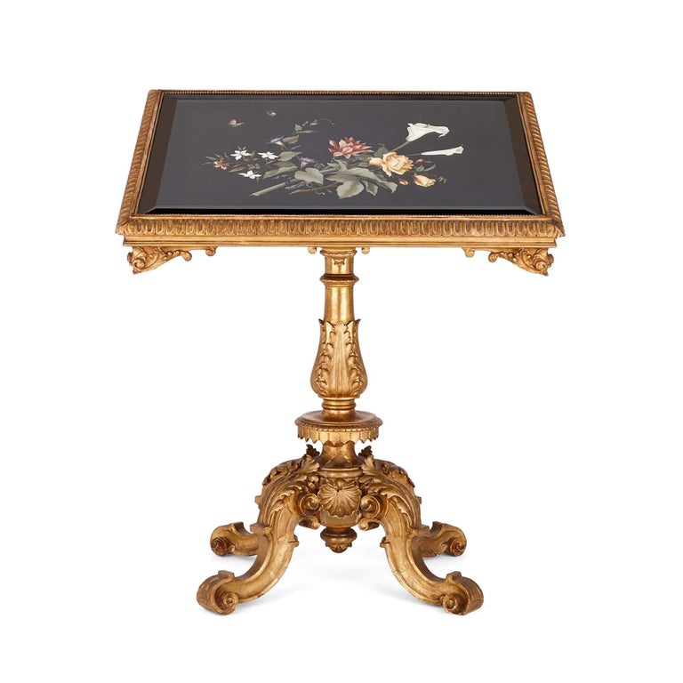 Antique Giltwood and Florentine Pietra Dura Inlaid Tilt-Top Table For ...