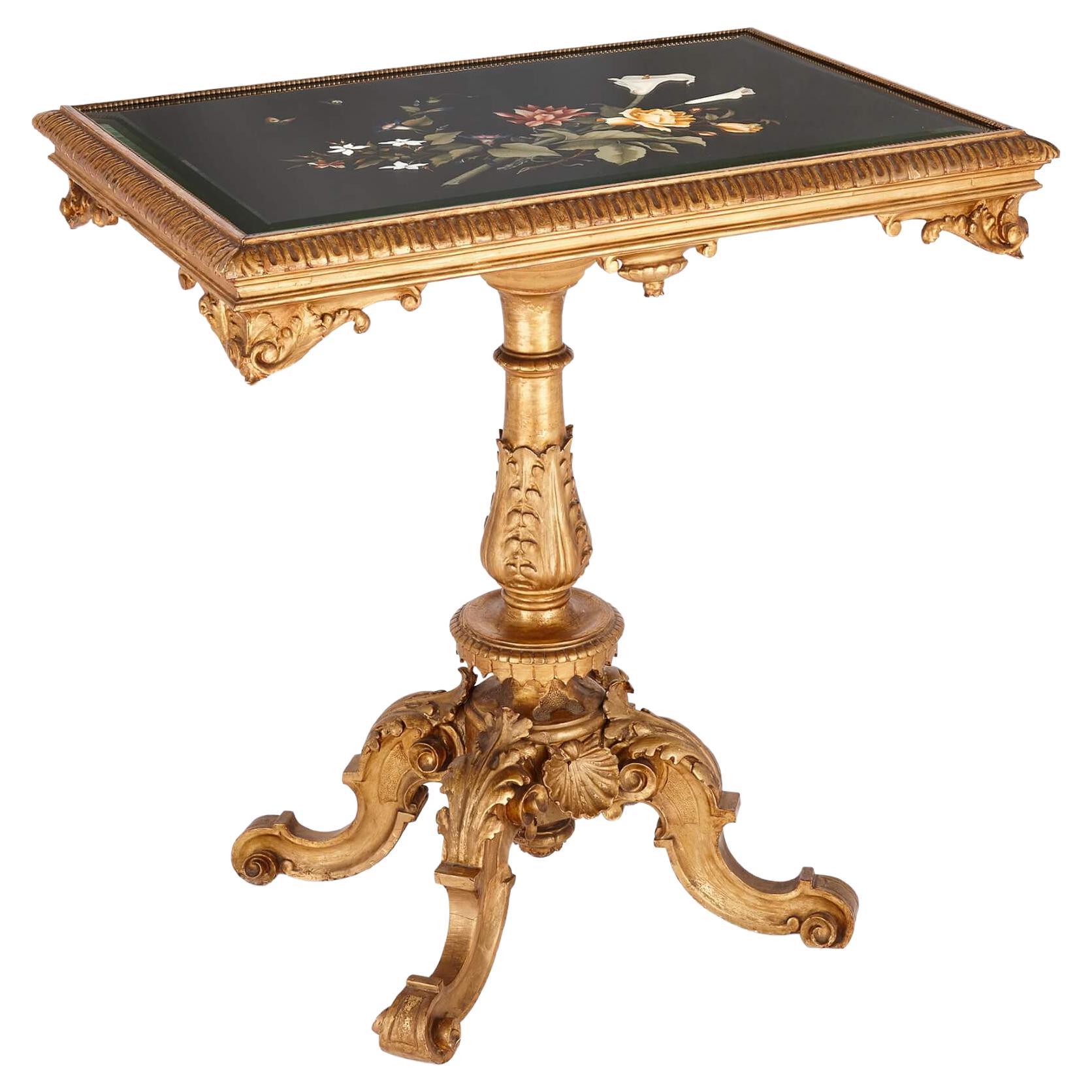 Antique Giltwood and Florentine Pietra Dura Inlaid Tilt-Top Table For ...