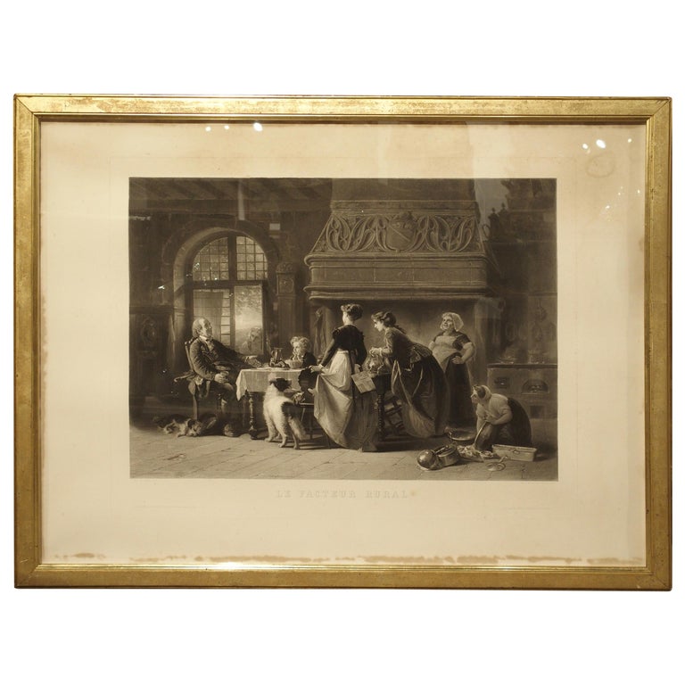 Antique Giltwood Framed French Lithograph from 1868 at 1stDibs