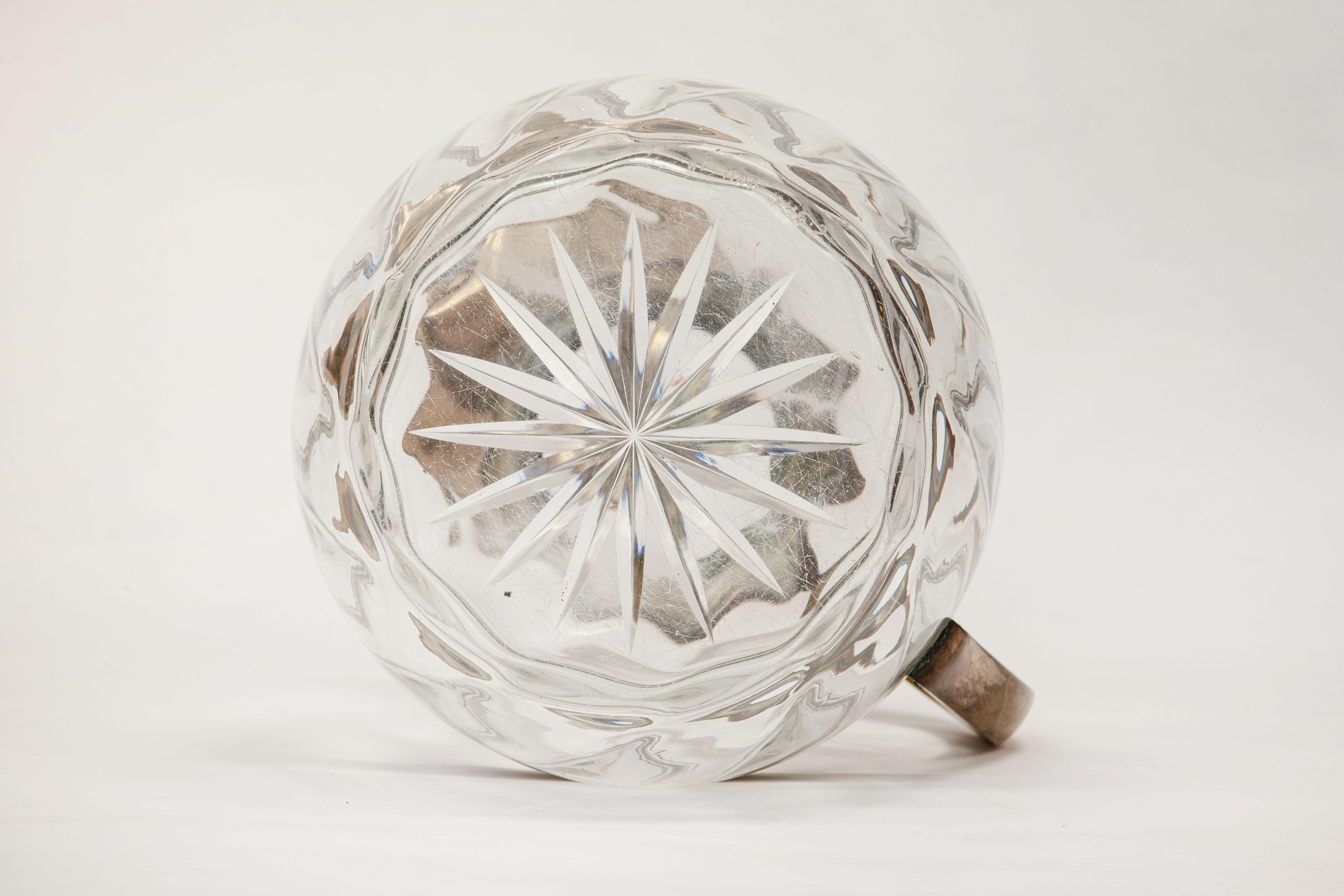 Antique Glass Water Pitcher with Metal Handle, Spout and Belly Band ...