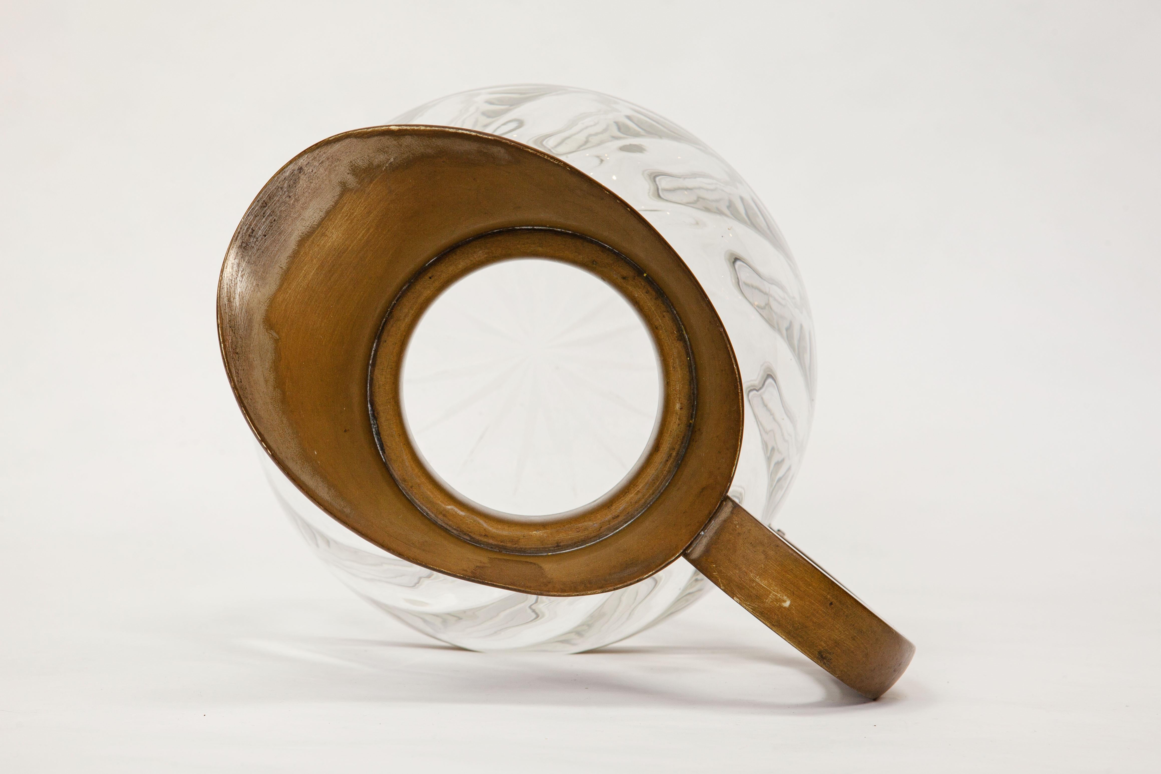 Antique Glass Water Pitcher with Metal Handle, Spout and Belly Band ...