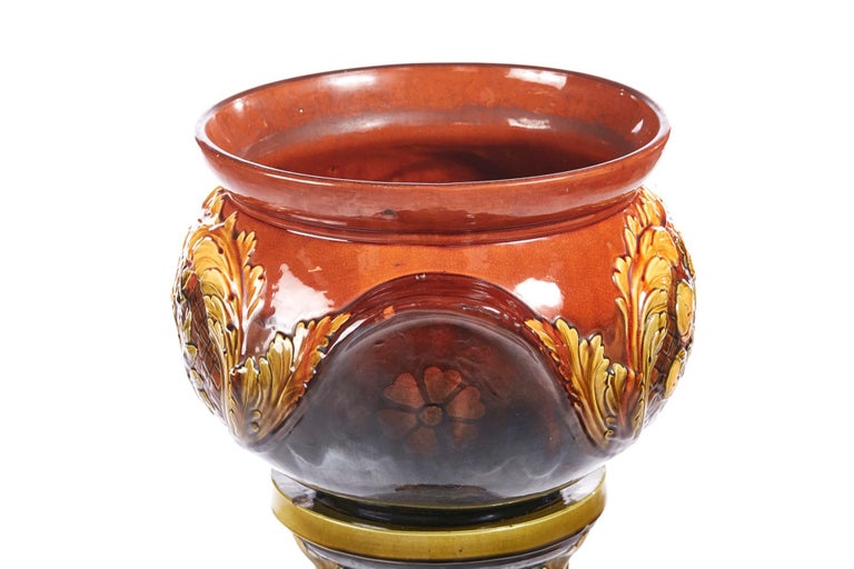 Antique Glazed Staffordshire Pottery Jardinière on Stand at 1stDibs