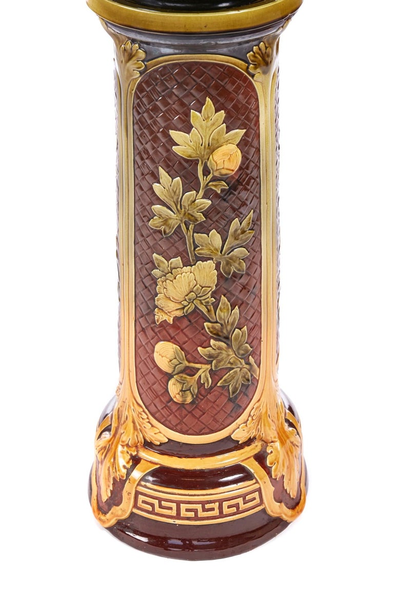 Antique Glazed Staffordshire Pottery Jardinière on Stand at 1stDibs