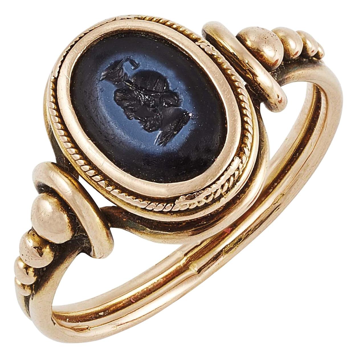 Antique French Gold Intaglio Angel shoulders Ring at 1stDibs