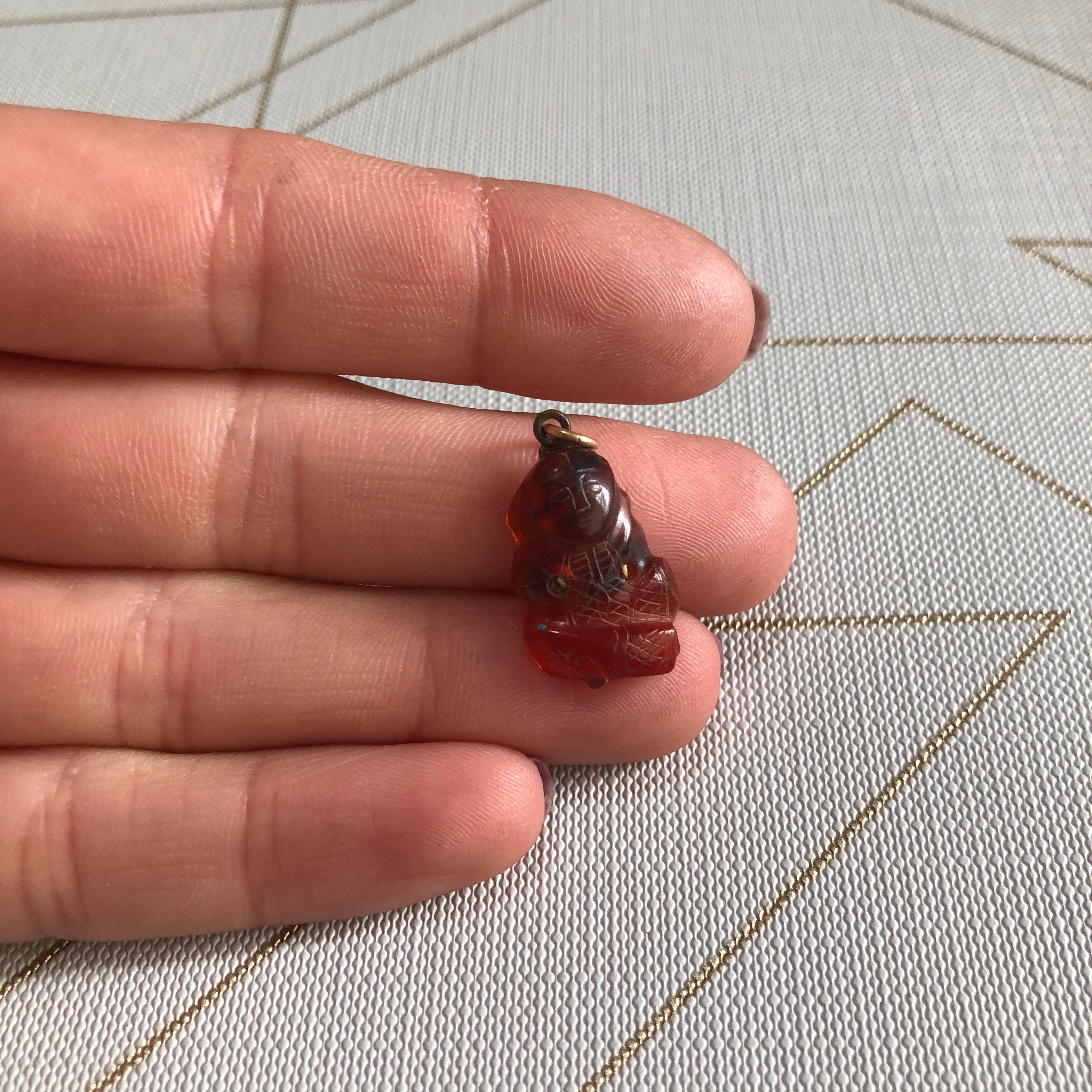 Antique Gold and Carved Amber Buddha Pendant at 1stDibs