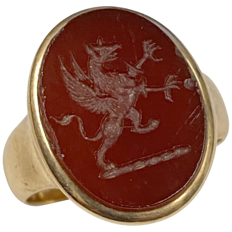 Antique Gold and Carved Stone Signet Ring at 1stDibs