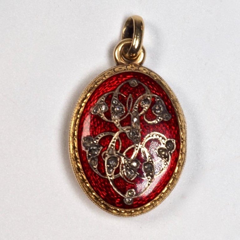 Antique Gold and Diamond Guilloche Enamel Locket at 1stDibs