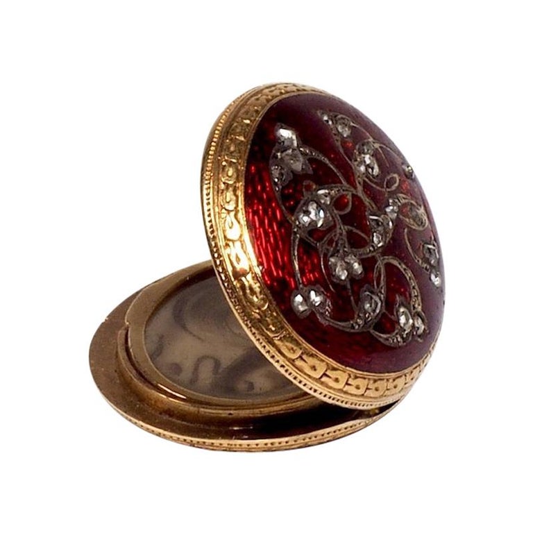 Antique Gold and Diamond Guilloche Enamel Locket at 1stDibs