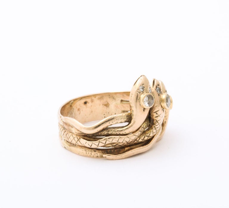 Antique Gold and Diamond Triple Head Snake Ring For Sale at 1stDibs