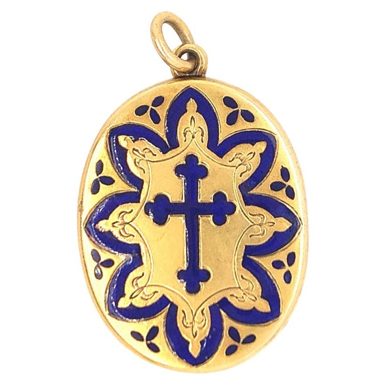 Antique Gold and Enamel Cross Locket at 1stDibs
