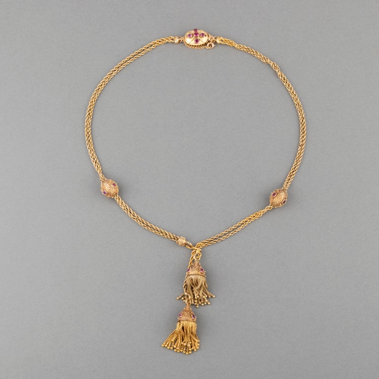 Antique Gold and Rubies French Pompon Necklace at 1stDibs