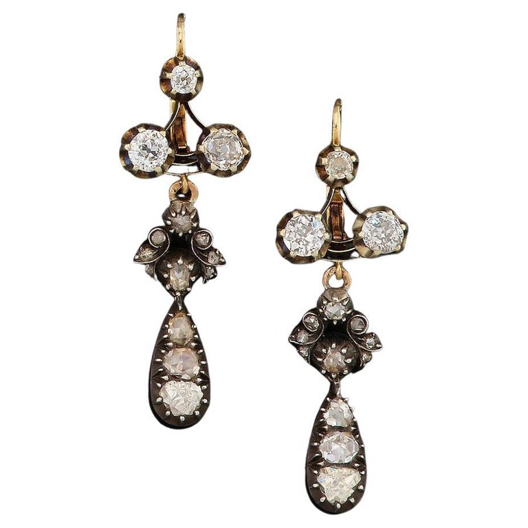 Antique Gold and Silver Old Cut Diamond Earrings For Sale at 1stDibs