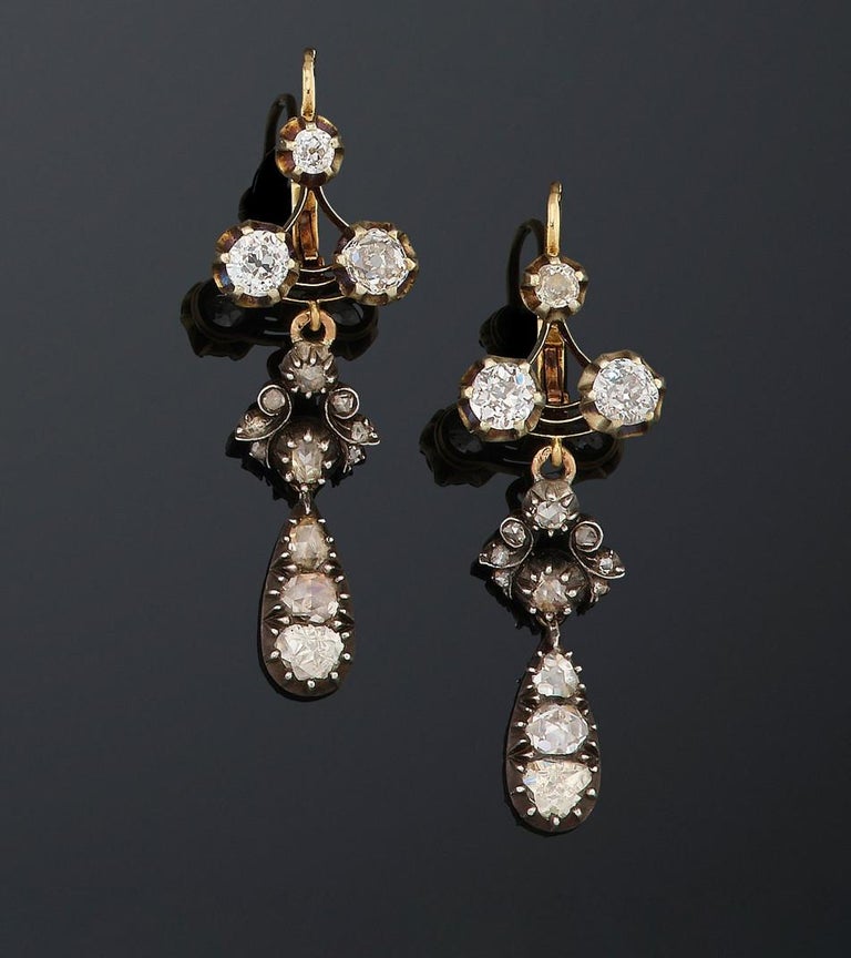 Antique Gold and Silver Old Cut Diamond Earrings For Sale at 1stDibs