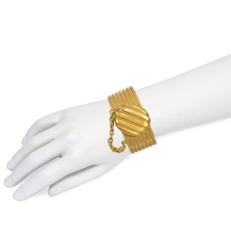 Antique Gold Bangle Bracelet with Locket Centerpiece and Chain Accent ...