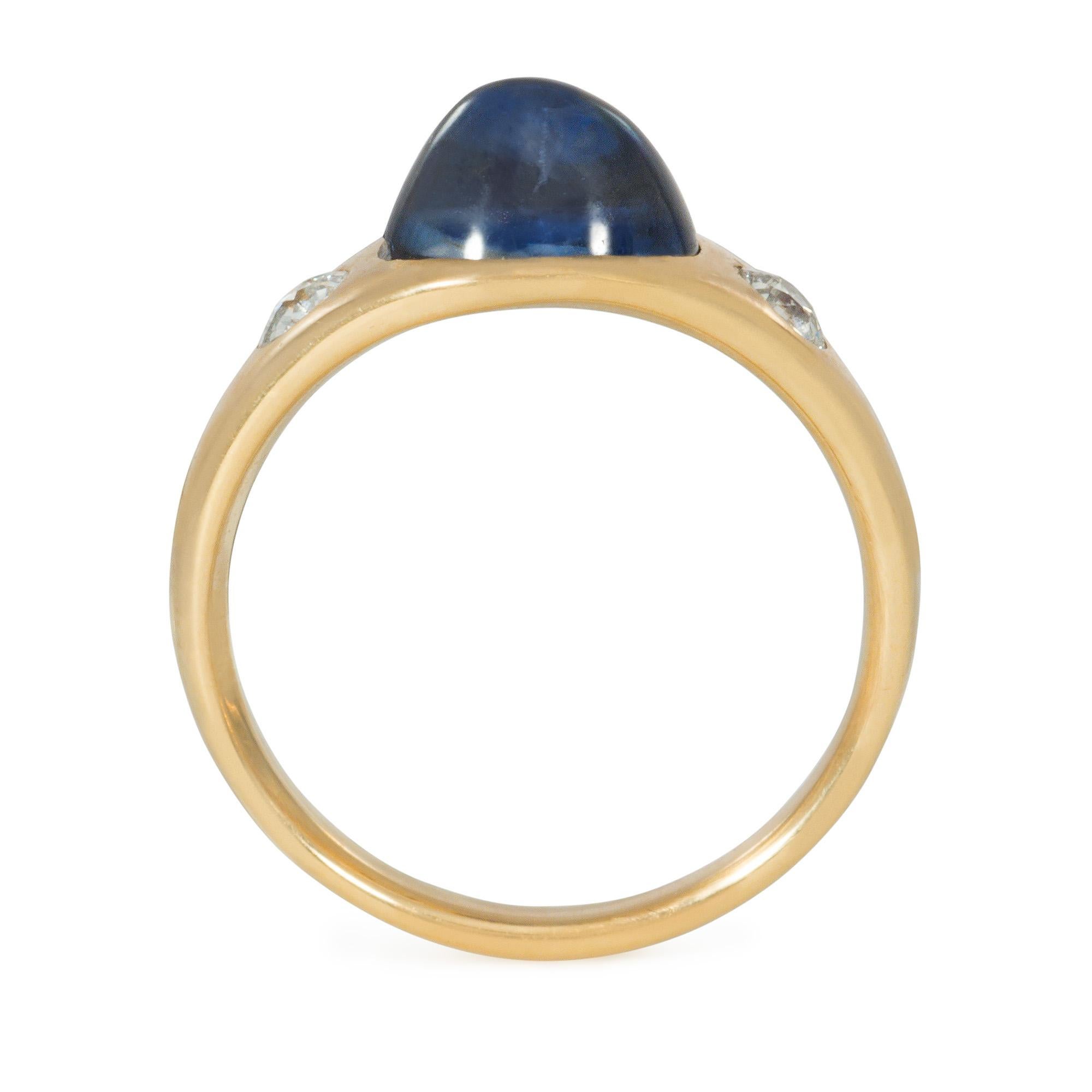 Antique Gold, Cabochon Sapphire, and Diamond Three-Stone Flush-Set Ring ...