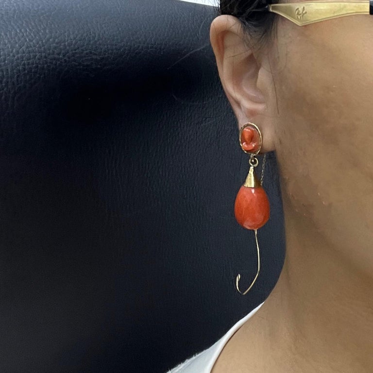 Antique Gold Coral Drop Earrings For Sale at 1stDibs