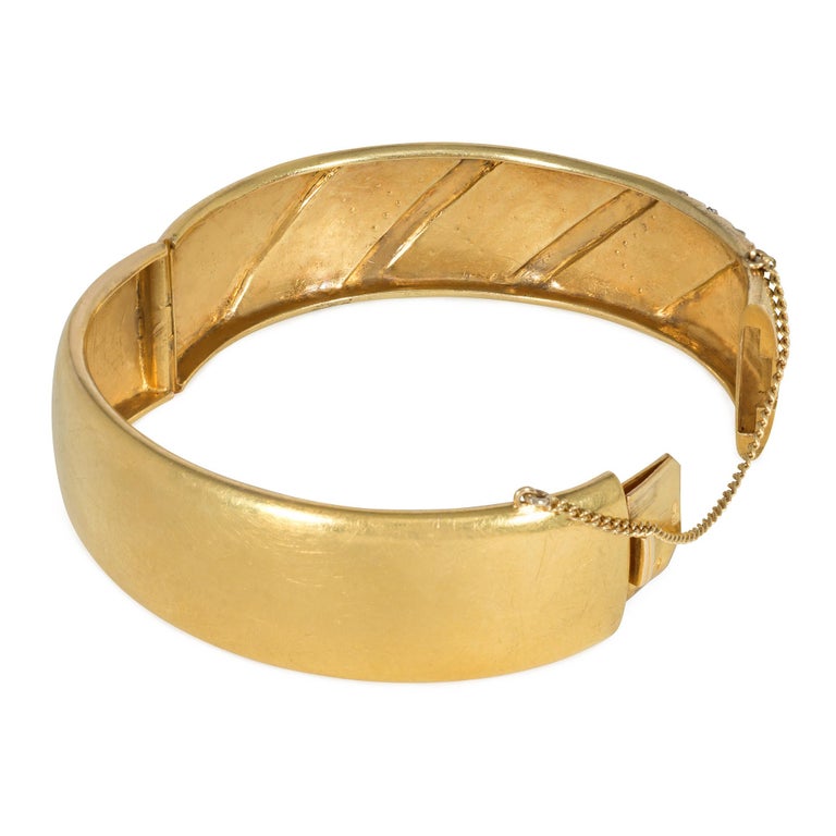 Antique Gold Cuff Bracelet with Rose Diamond Greek Key Motifs For Sale ...