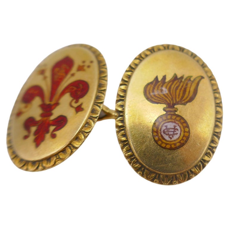 Antique Gold Cufflinks Enamel Family Crest For Sale at 1stDibs