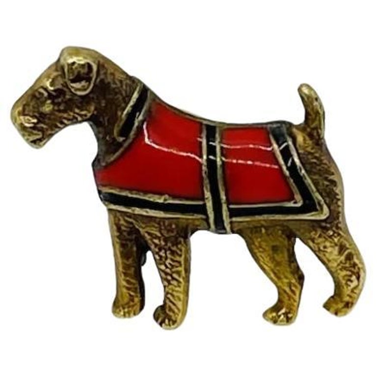 Antique Gold Enamel Dog Lapel Brooch Pin For Sale at 1stDibs