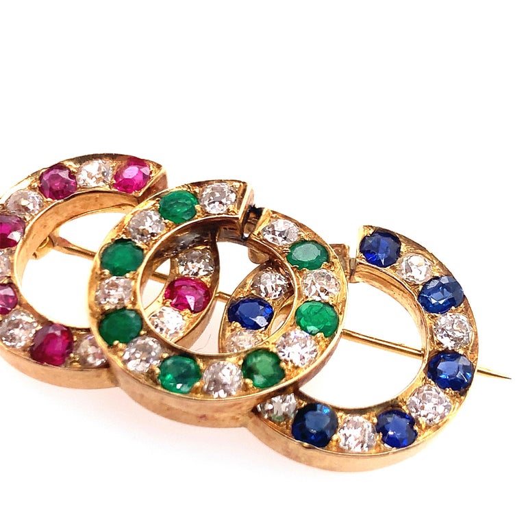 Antique Gold, Gem-Set, and Diamond Brooch For Sale at 1stDibs