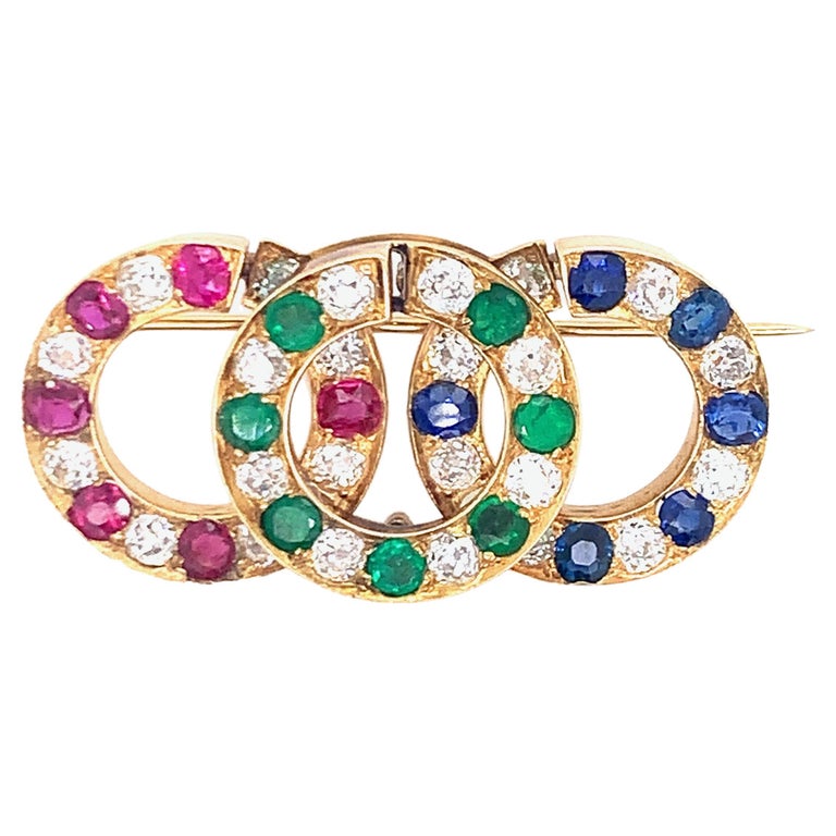 Antique Gold, Gem-Set, and Diamond Brooch For Sale at 1stDibs