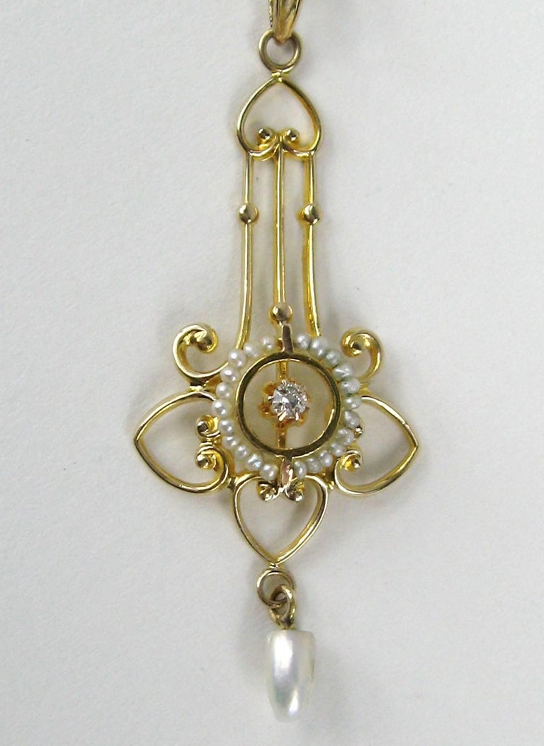 Antique Gold Lavalier Necklace Victorian Seed Pearl Diamond Gold ...