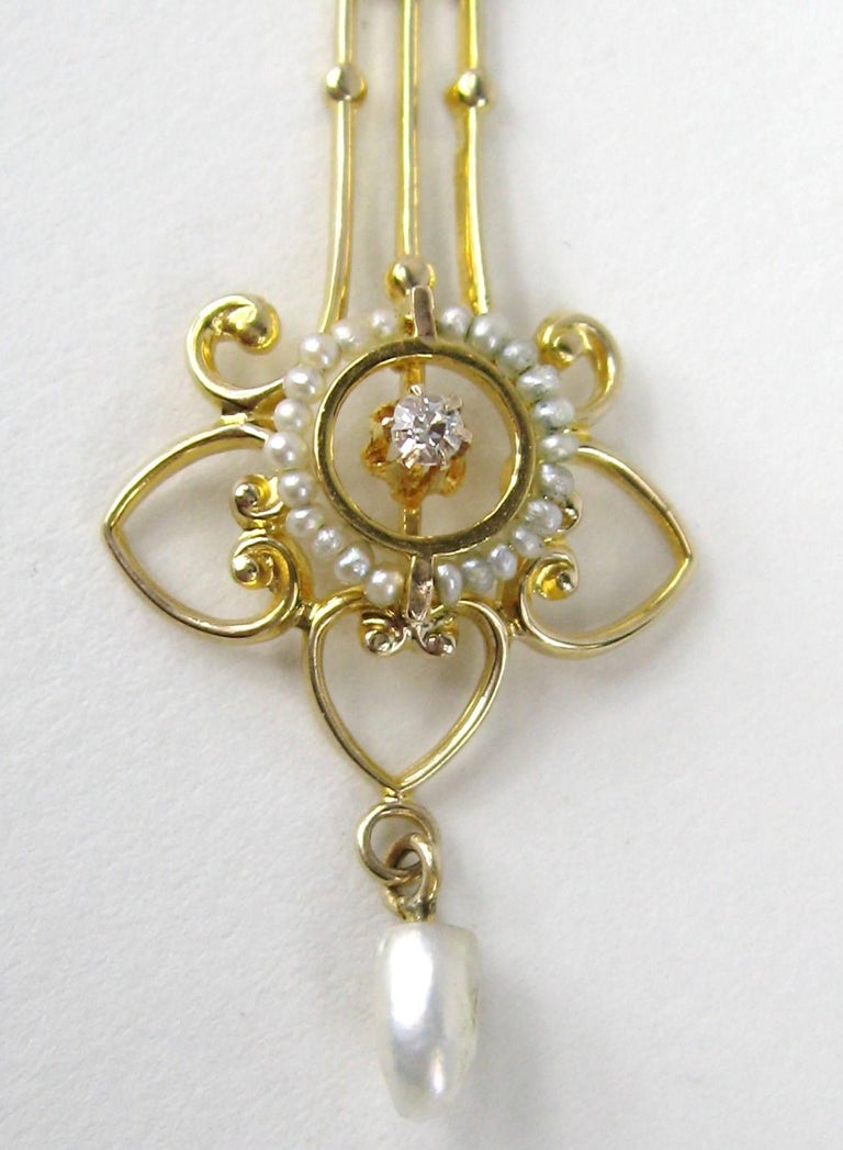 Antique Gold Lavalier Necklace Victorian Seed Pearl Diamond Gold ...
