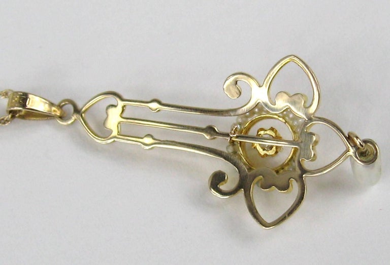 Antique Gold Lavalier Necklace Victorian Seed Pearl Diamond Gold ...