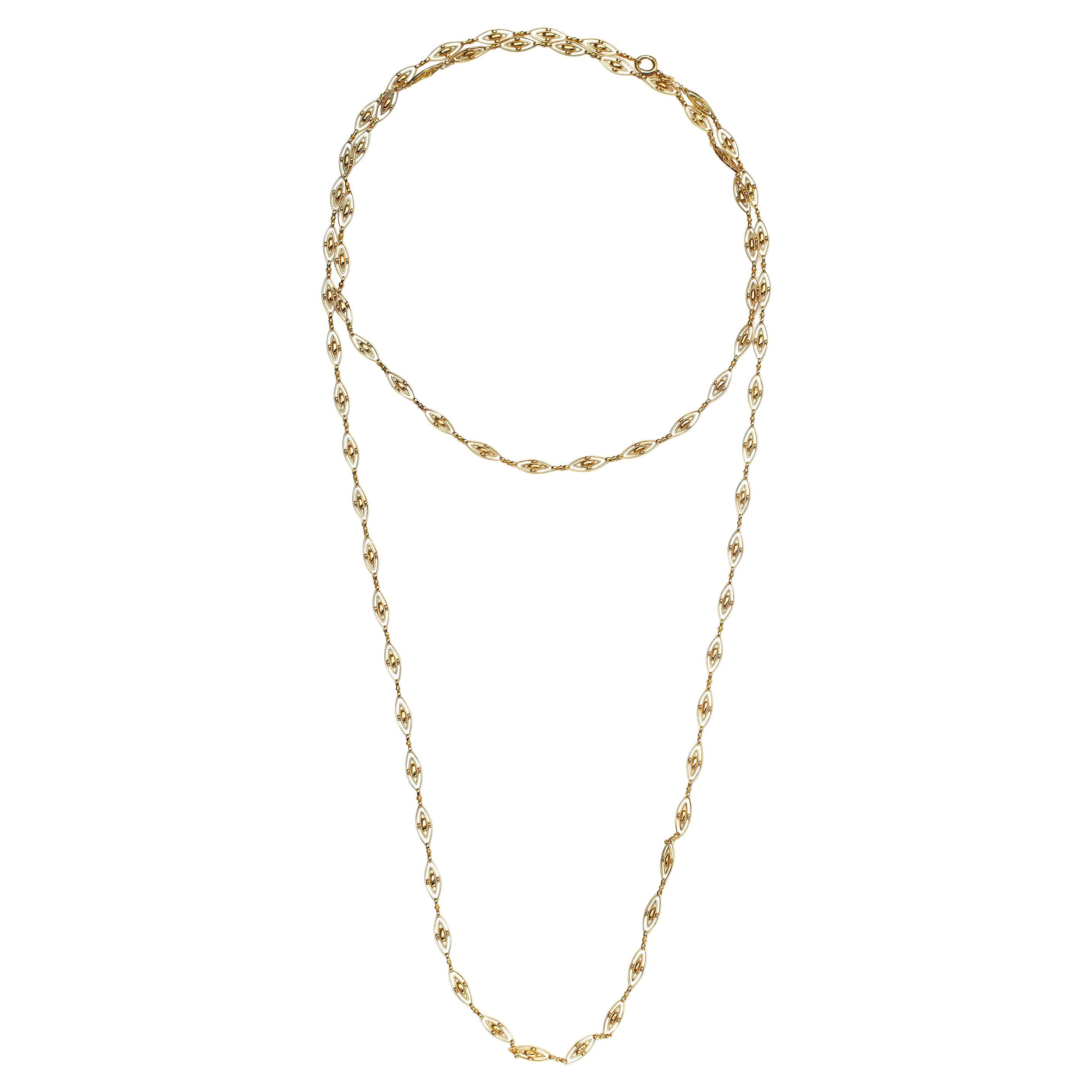 Art Nouveau French Gold Natural Pearl Long Chain, circa 1900 at 1stDibs