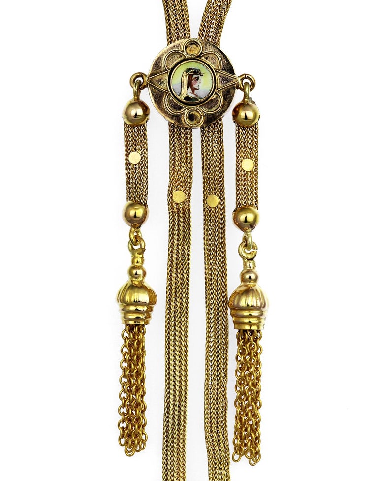 Antique 1880 Gold Long Chain/Necklace with Tassel Links with Enamel ...