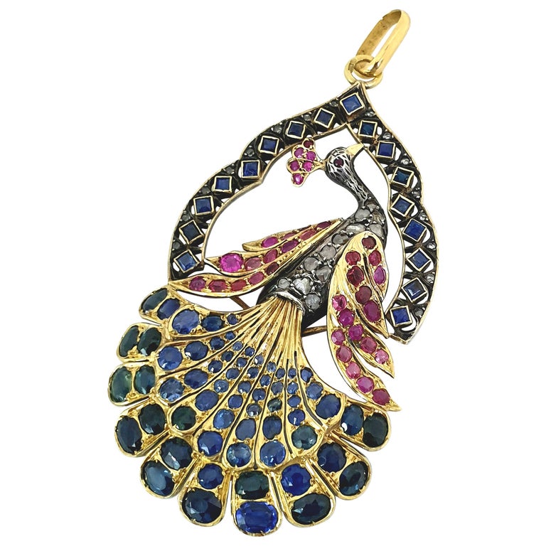 Antique Gold Peacock Pendant at 1stDibs