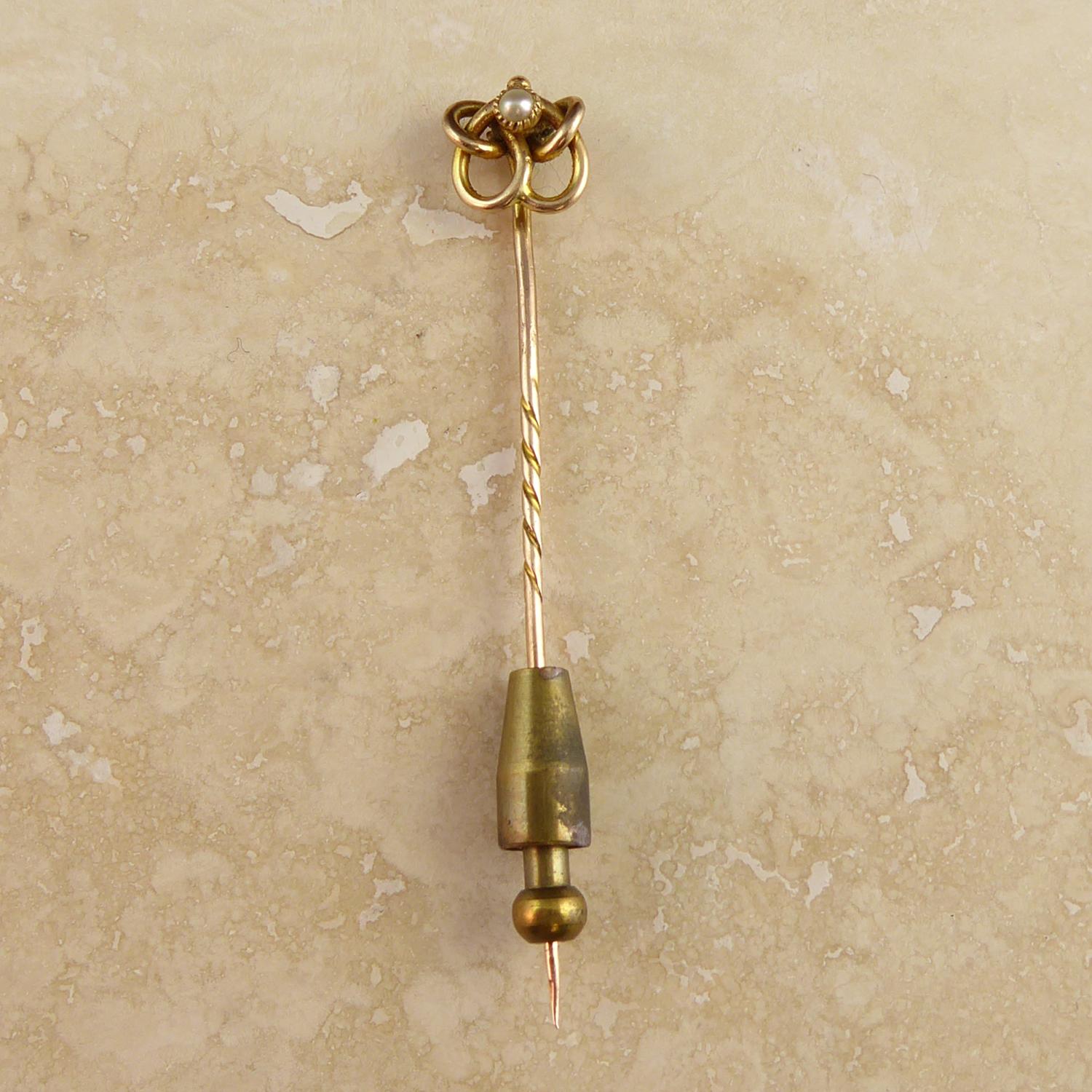 Antique Gold Pearl Stick Pin, Knot Design, Yellow Gold, circa 1900 at ...