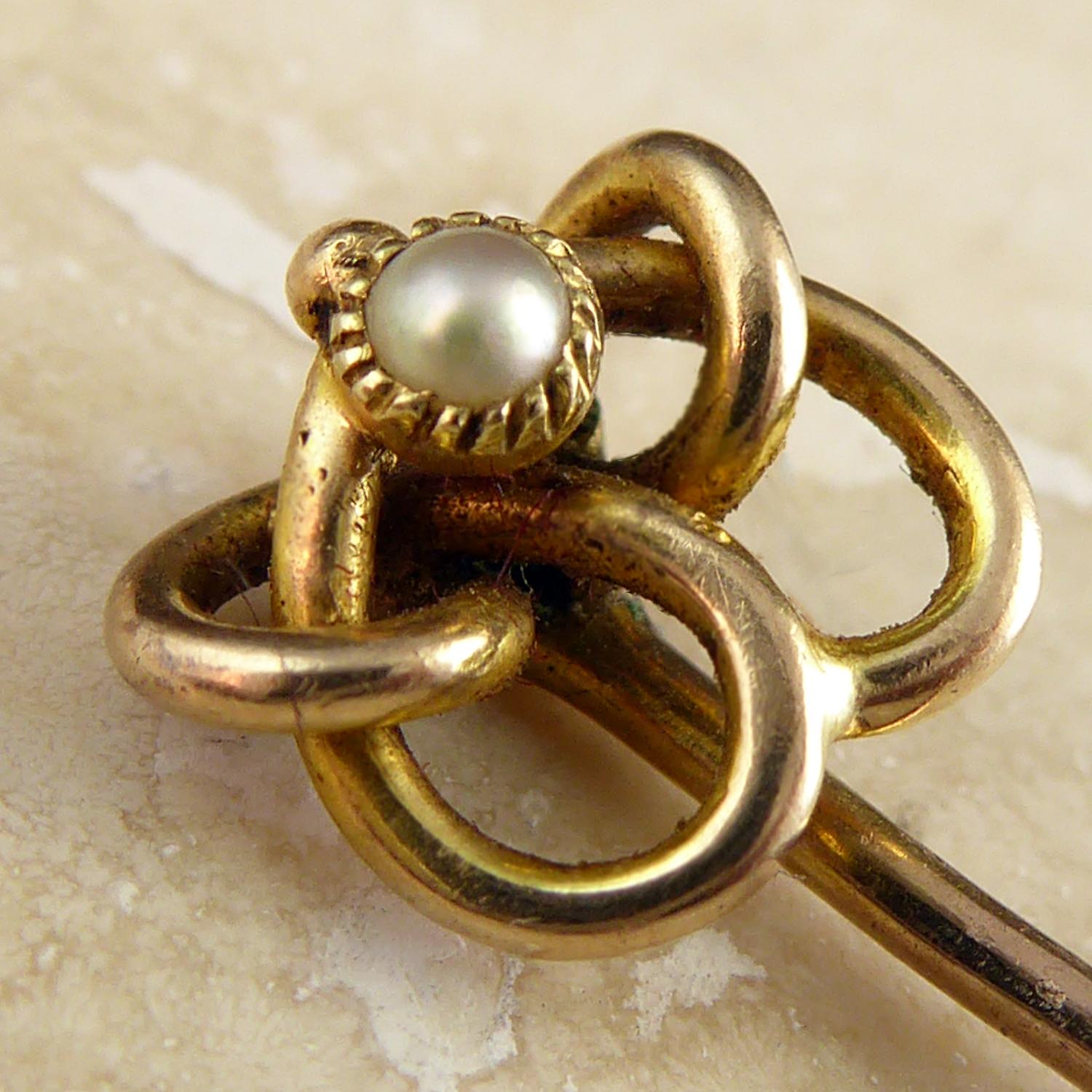 Antique Gold Pearl Stick Pin, Knot Design, Yellow Gold, circa 1900 at ...