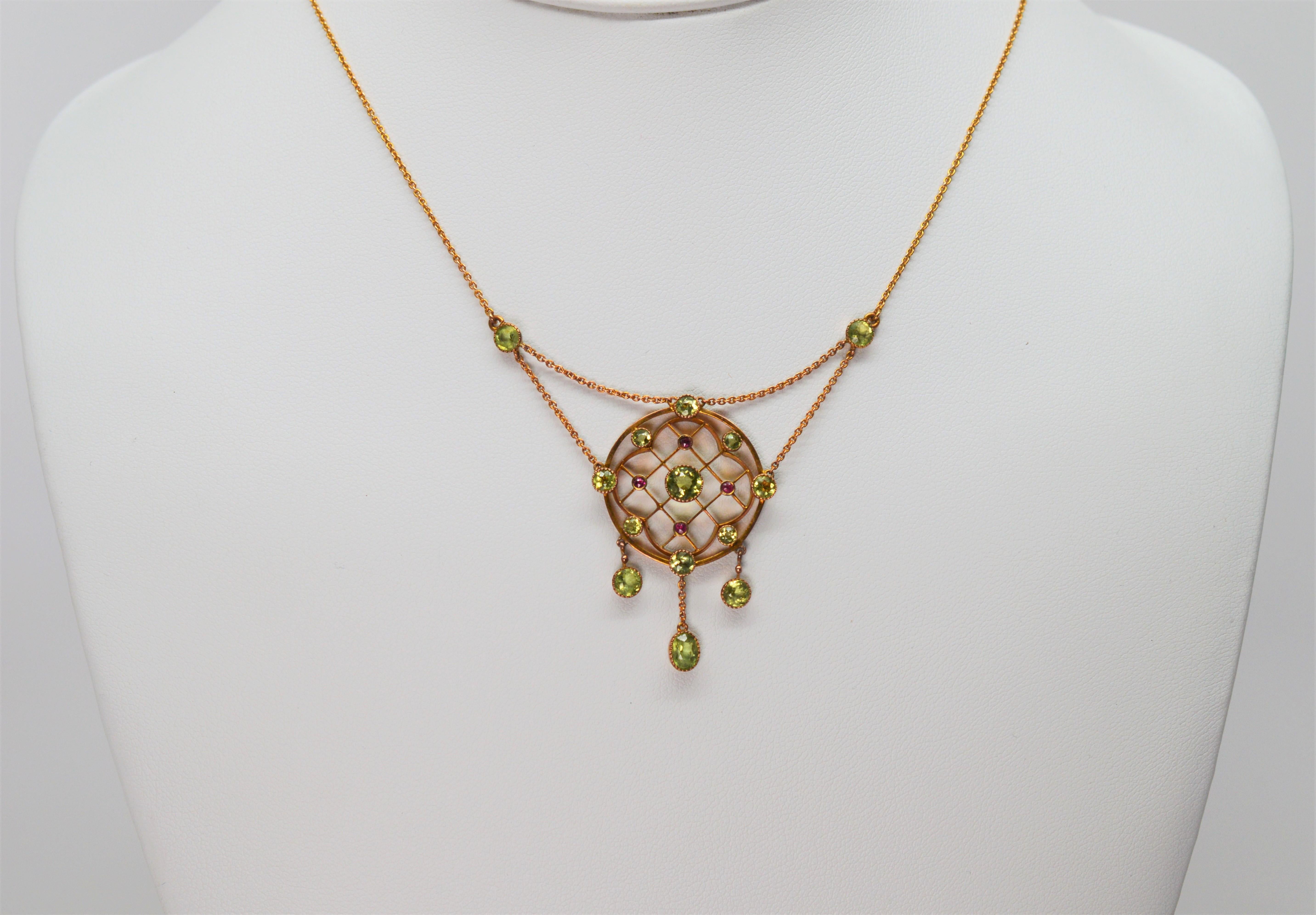 Antique Gold Peridot Ruby Drop Pendant at 1stDibs