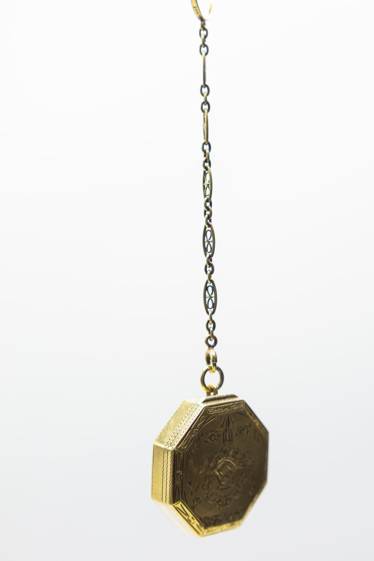 Antique Gold Pill Box/Powder Box Pendent Necklace For Sale at 1stDibs ...
