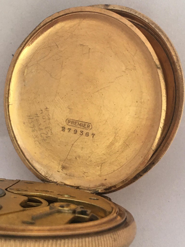 Antique Gold Plate Hand Winding Lever Pocket Watch For Sale at 1stDibs