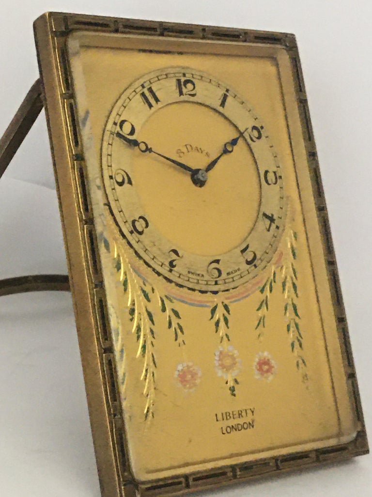 Antique Gold Plated and Enamel 8 Days Desk / Travel Clock by Liberty ...