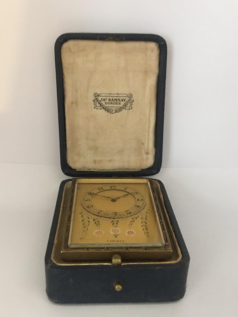 Antique Gold Plated and Enamel 8 Days Desk / Travel Clock by Liberty ...