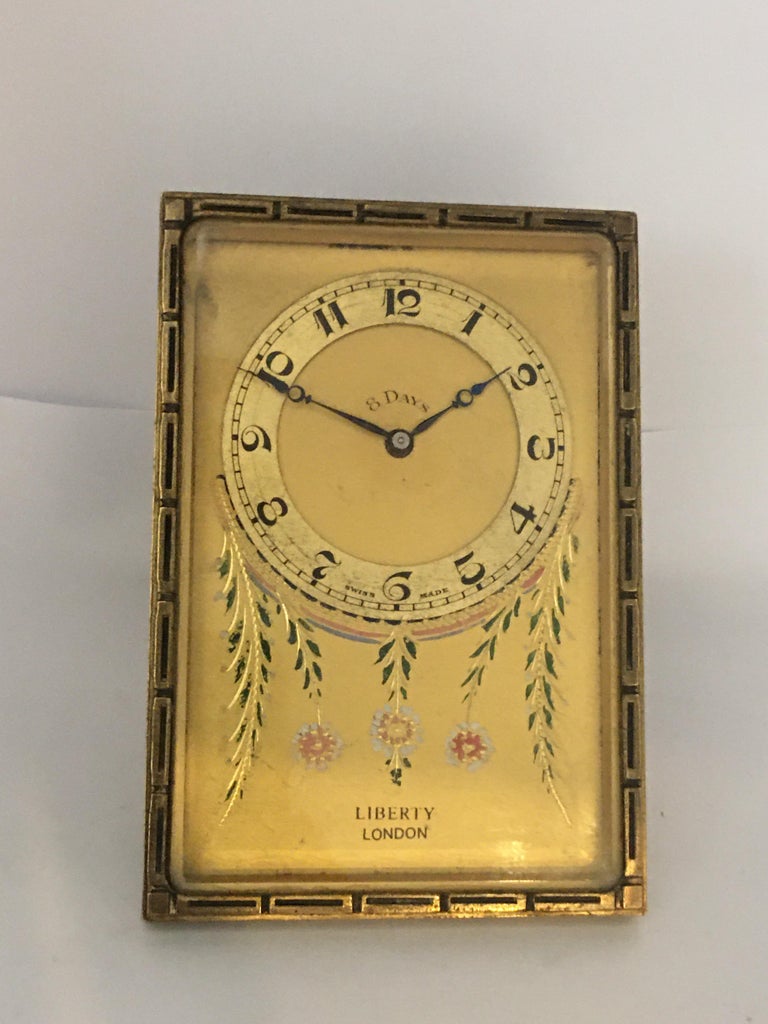Antique Gold Plated and Enamel 8 Days Desk / Travel Clock by Liberty ...
