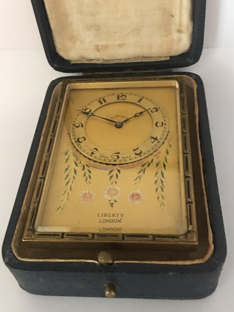 Antique Gold Plated and Enamel 8 Days Desk / Travel Clock by Liberty ...
