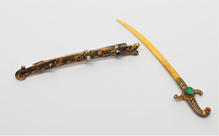 Antique Gold-Plated Sterling Silver Scimitar Brooch Pin at 1stDibs